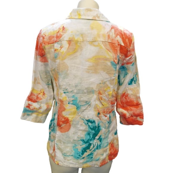 JM Collection | Tops | Jm Collection Petite Multicolored Printed Linen ...